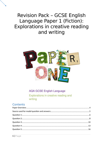 AQA GCSE Language Paper 1 revision guide with modeled examples ...