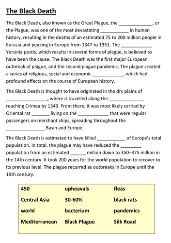 The Black Death Cloze Activity | Teaching Resources