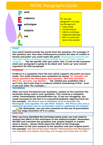KS4 Romeo and Juliet PETAL paragraphs revision | Teaching Resources