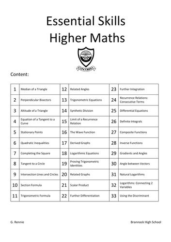 Scottish Higher Maths Essential Skills | Teaching Resources