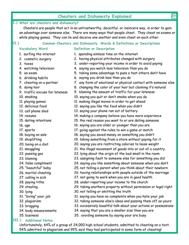 Cheaters and Dishonesty Combo Activity Worksheets | Teaching Resources
