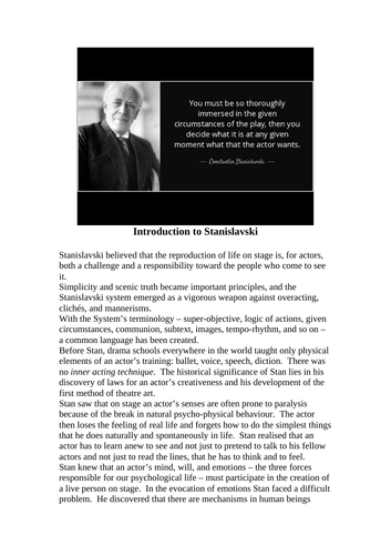 Introduction to Stanislavski - Resource KS4 KS5 | Teaching Resources