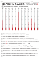 READING SCALES - THERMOMETERS 44 QUESTIONS over 2 worksheets + ANSWERS ...