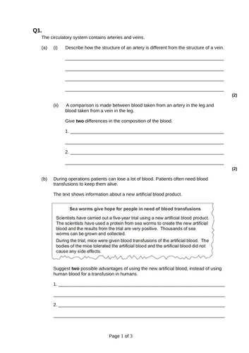 KS4 B4.2 The Blood Vessels | Teaching Resources