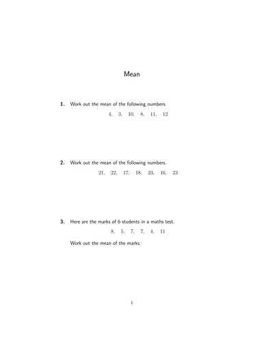 Mean worksheet no 2 (with solutions) | Teaching Resources