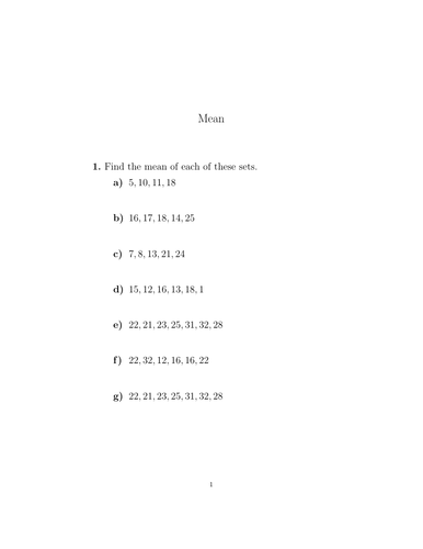 Mean worksheet no 3 (with solutions) | Teaching Resources