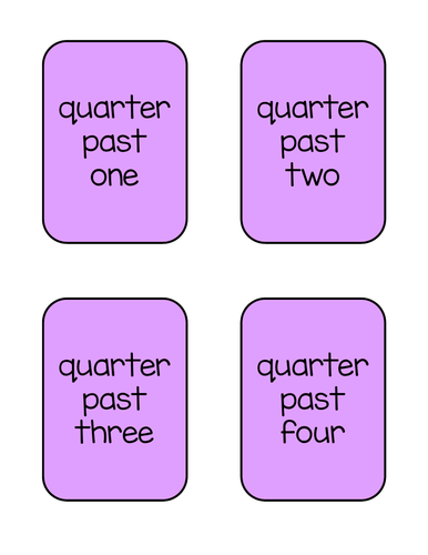 Half past, o'clock, quarter past, quarter to 144 time flashcards: words ...