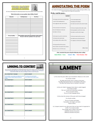 Lament Comprehension Activities Booklet! | Teaching Resources