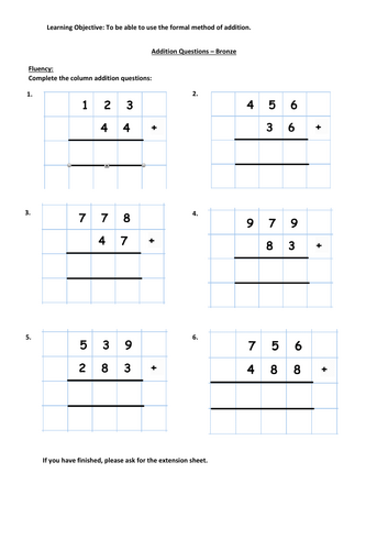 Column Addition Worksheet | Teaching Resources