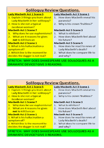 Macbeth - analysing soliloquies | Teaching Resources