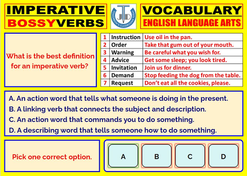 IMPERATIVE VERBS BOSSY VERBS - WORKSHEETS | Teaching Resources
