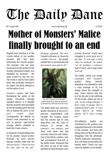 Year 6 Collection of Modelled Newspaper Report Examples BEOWULF ...