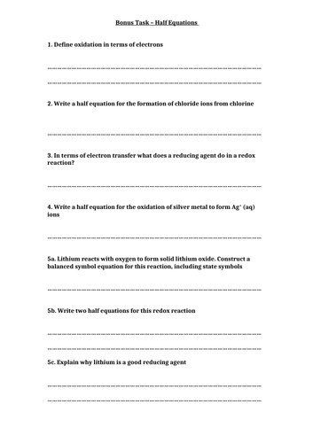 AS Chemistry: Half Equations (Redox Reactions) | Teaching Resources