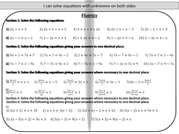 Solving equations with unknowns on both sides - mastery worksheet by joybooth | Teaching Resources