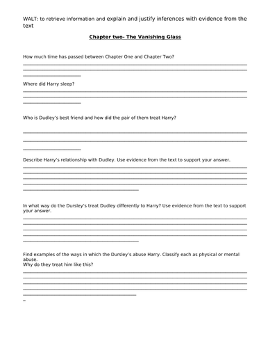 Harry Potter (philosophers stone) reading comprehensions (chapter 1-3 ...