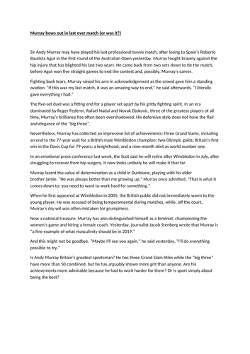 English Language Non-Fiction Reading Analysis - Extracts + Questions ...