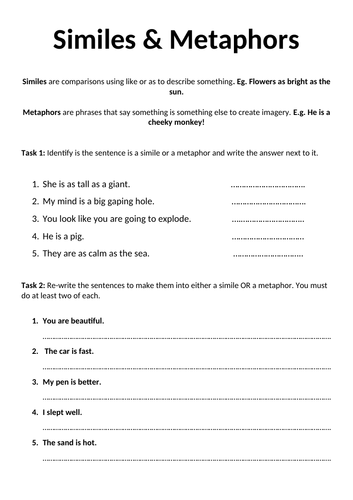 Similes and Metaphors | Teaching Resources