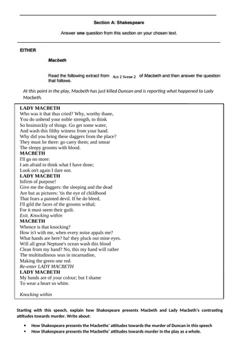 Macbeth practice papers AQA Lit | Teaching Resources