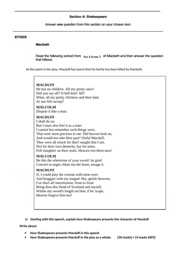 Macbeth practice papers AQA Lit | Teaching Resources
