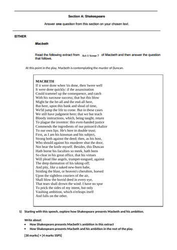 Macbeth practice papers AQA Lit | Teaching Resources