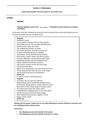 Macbeth practice papers AQA Lit | Teaching Resources