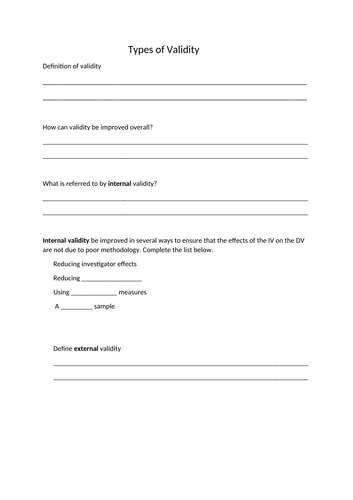 Validity worksheet | Teaching Resources