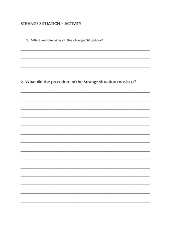 STRANGE SITUATION activity | Teaching Resources