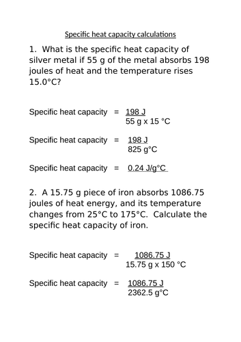 Specific Heat Capacity | Teaching Resources