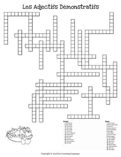 French Demonstrative Adjectives Crossword Puzzles - Mots Croisés ...
