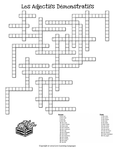 French Demonstrative Adjectives Crossword Puzzles - Mots Croisés ...