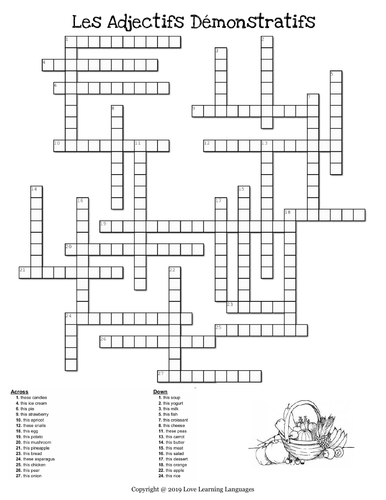 French Demonstrative Adjectives Crossword Puzzles - Mots Croisés ...