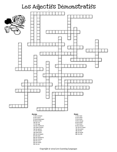 French Demonstrative Adjectives Crossword Puzzles - Mots Croisés ...