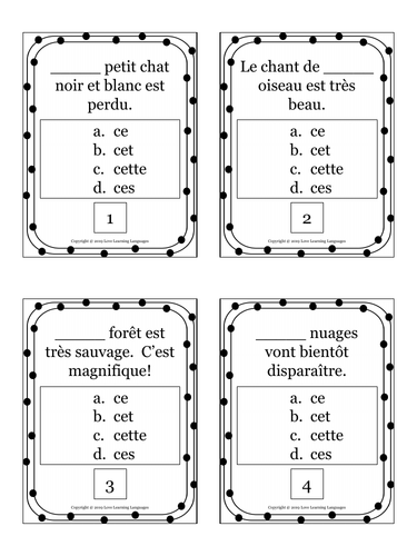 French Demonstrative Adjectives - 75 Practice Cards | Teaching Resources