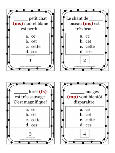 French Demonstrative Adjectives - 75 Practice Cards | Teaching Resources