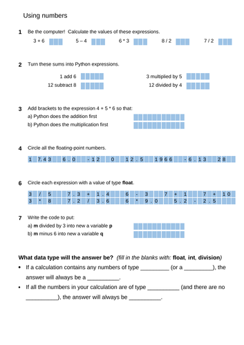 Programming - (Textual) Python: Lesson 3 Using numbers | Teaching Resources