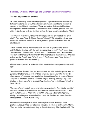 Islam : Family + Divorce | Teaching Resources