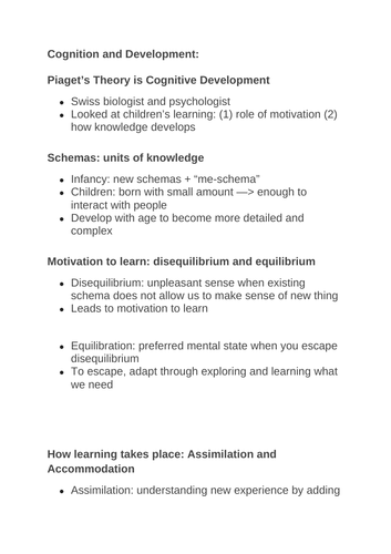 Cognition and Development Revision Notes | Teaching Resources