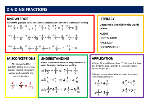 Dividing Fractions Differentiated Learning Mat with Answers | Teaching ...