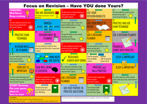 Focus on Revision Board Game (exam technique, hints, tips, well-being ...