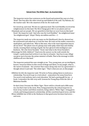 4 Lessons AQA English Language Paper 1 Section A Reading - The White ...