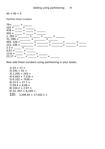 Adding using partitioning | Teaching Resources
