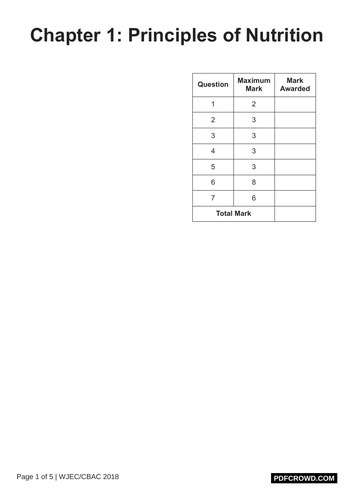 GCSE Principles of Nutrition Chapter resources | Teaching Resources