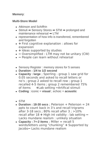 Memory Revision Notes | Teaching Resources