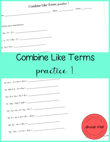 Combine Like Terms Practice 1 | Teaching Resources