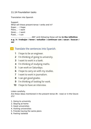 AQA GCSE Kerboodle Spanish 11.1GFH ¿Qué voy a hacer?¿Trabajar o ...