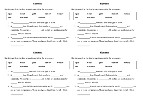 GCSE Chemistry Elements, Compounds and Atomic Structure Starters ...