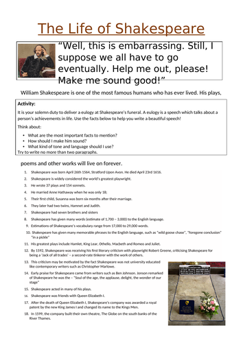 Introduction to Shakespeare - Whole class carousel | Teaching Resources