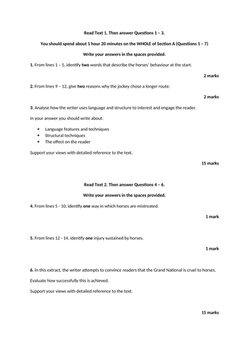 Edexcel GCSE English Language Paper 2: Grand National [2019 Question ...