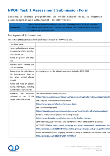 NPQH 2018 final assignment Task1 and Task 2( passed with very very high ... NPQH 2018 final assignment Task1 and Task 2( passed with very very high ...