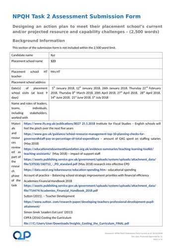 NPQH 2018 final assignment Task1 and Task 2( passed with very very high ... NPQH 2018 final assignment Task1 and Task 2( passed with very very high ...